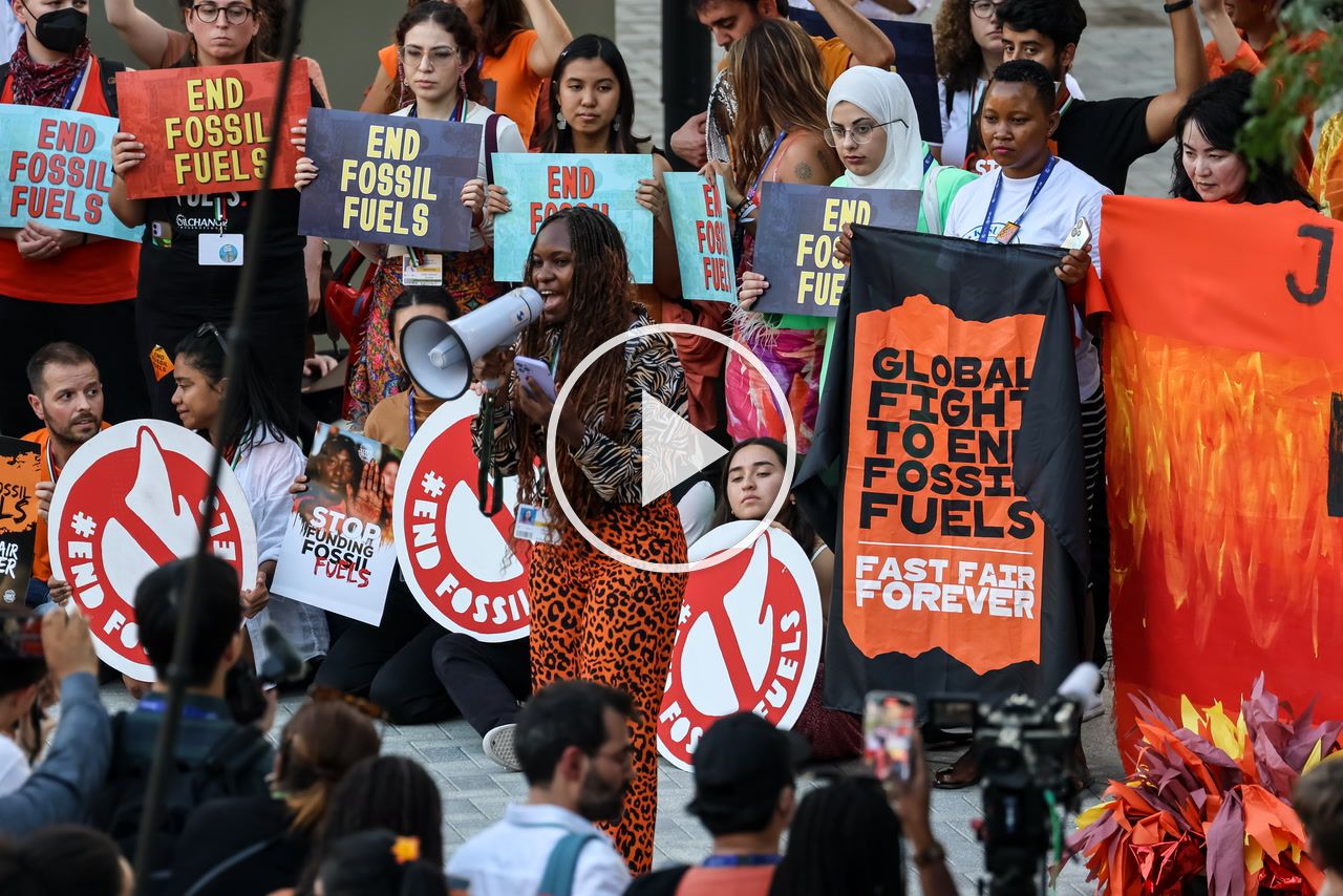 Activists protest outside COP28 summit in Dubai