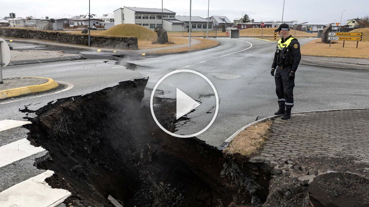 Earth splits open in Iceland as volcano continues to threaten town