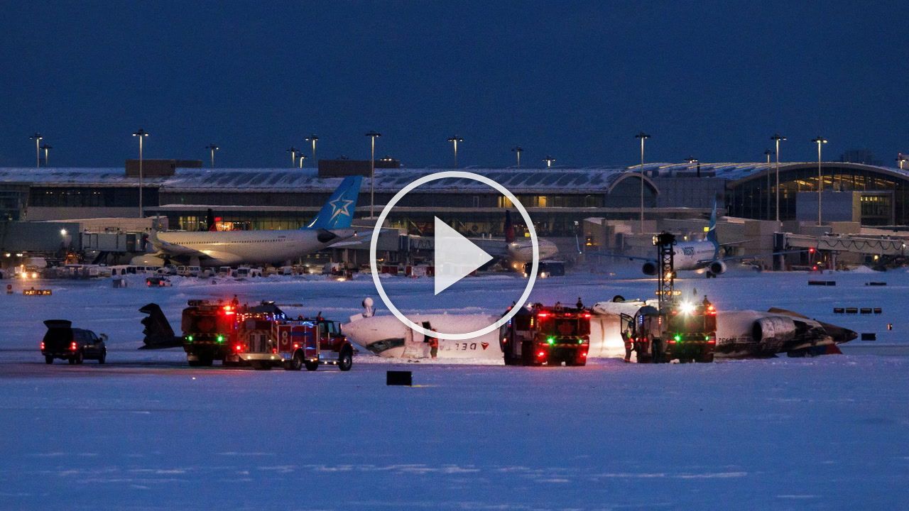 Plane flips while landing at Toronto airport, many injured